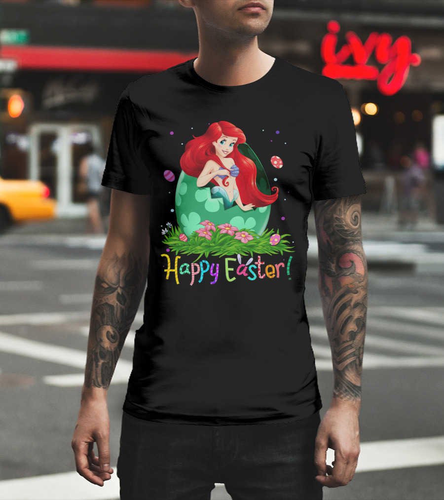 Happy Easter Ariel Egg And Flowers T-Shirt