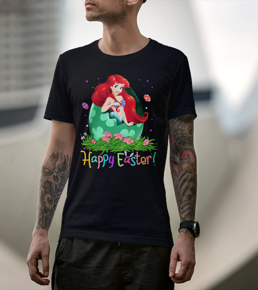 Happy Easter Ariel Egg And Flowers T-Shirt