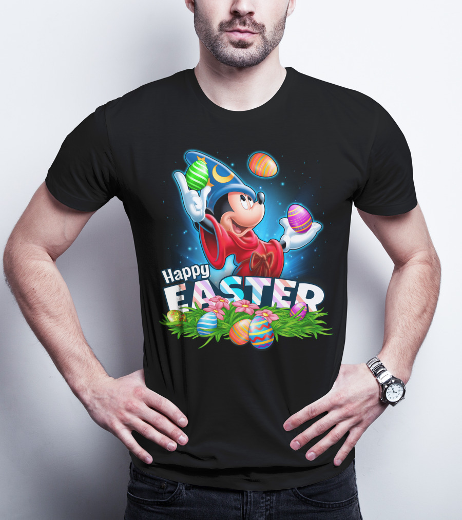 Fantasia Mickey Mouse Sorcerer Hat Juggling Easter Eggs Happy Easter T-Shirt