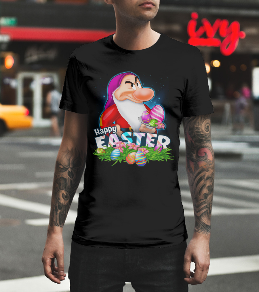 Grumpy Happy Easter With Colorful Eggs And Flowers T-Shirt