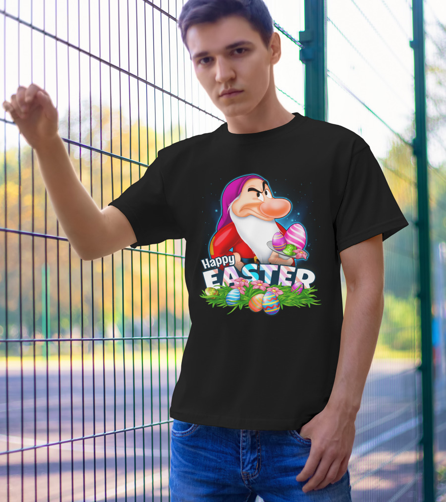 Grumpy Happy Easter With Colorful Eggs And Flowers T-Shirt