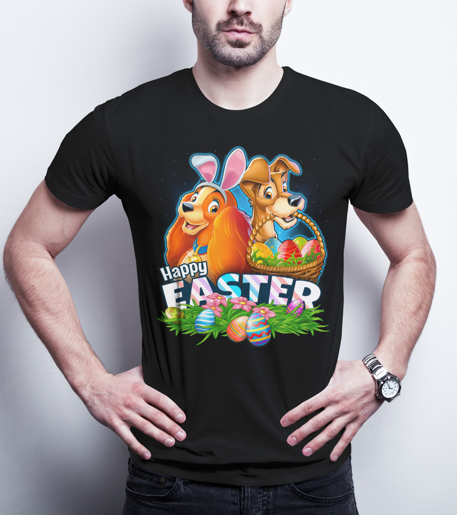 LADY AND THE TRAMP Happy Easter Bunny Ears Basket Eggs T-Shirt