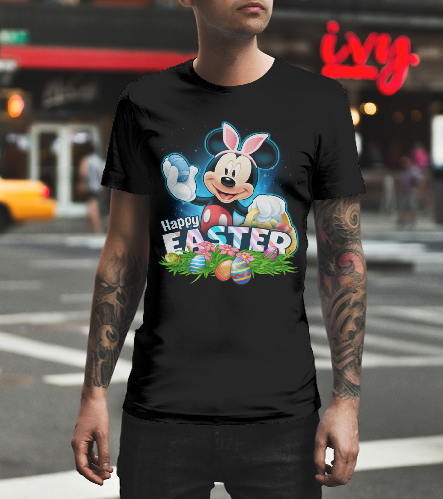 Mickey Mouse Happy Easter Bunny Ears Basket Eggs T-Shirt