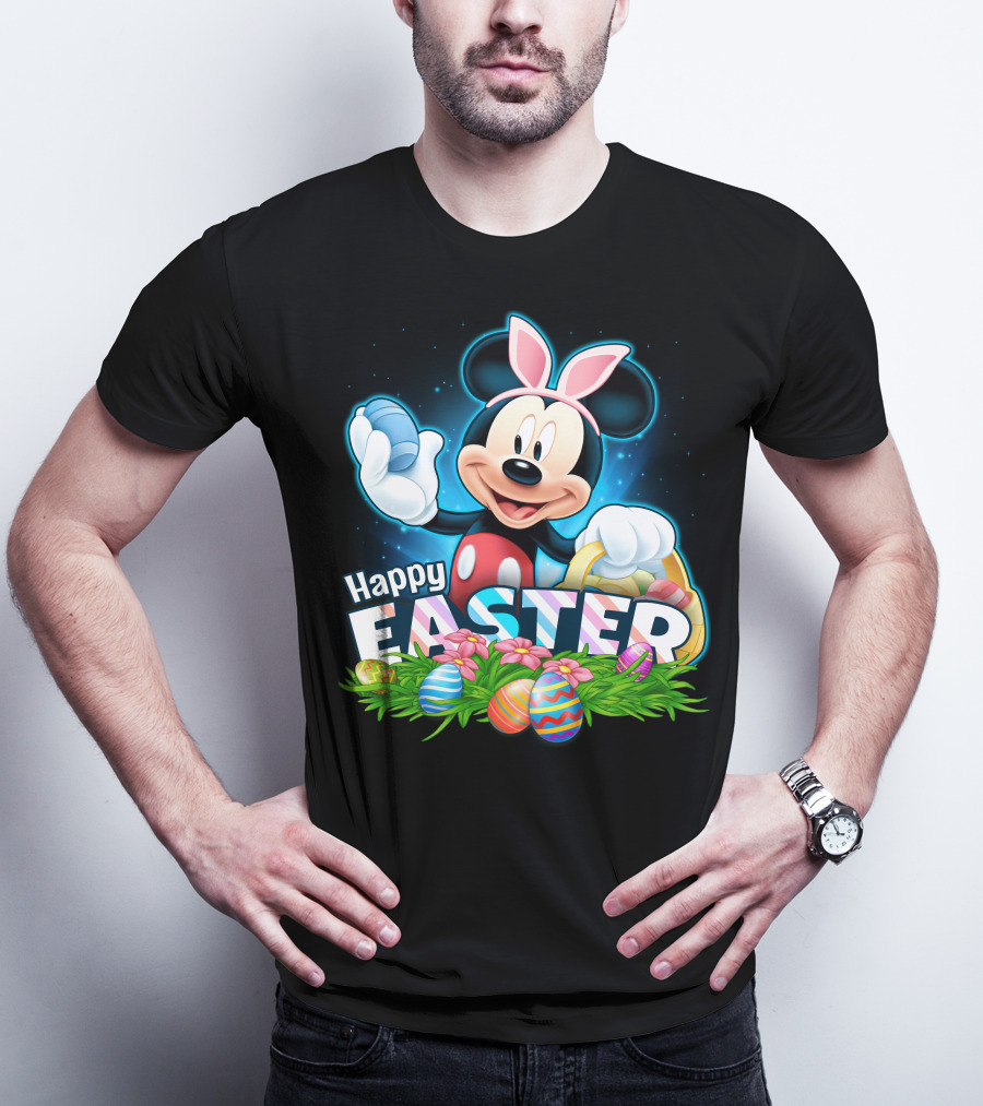 Mickey Mouse Happy Easter Bunny Ears Basket Eggs T-Shirt