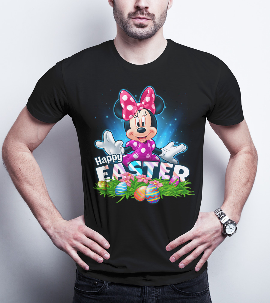 MINNIE Happy Easter Colorful Eggs And Pink Bow T-Shirt