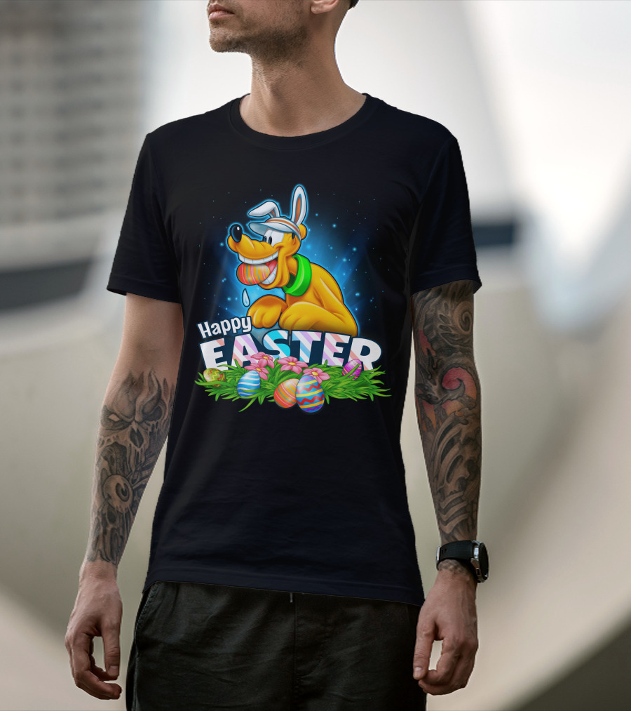 Happy Easter Pluto Colorful Eggs Bunny Ears T-Shirt
