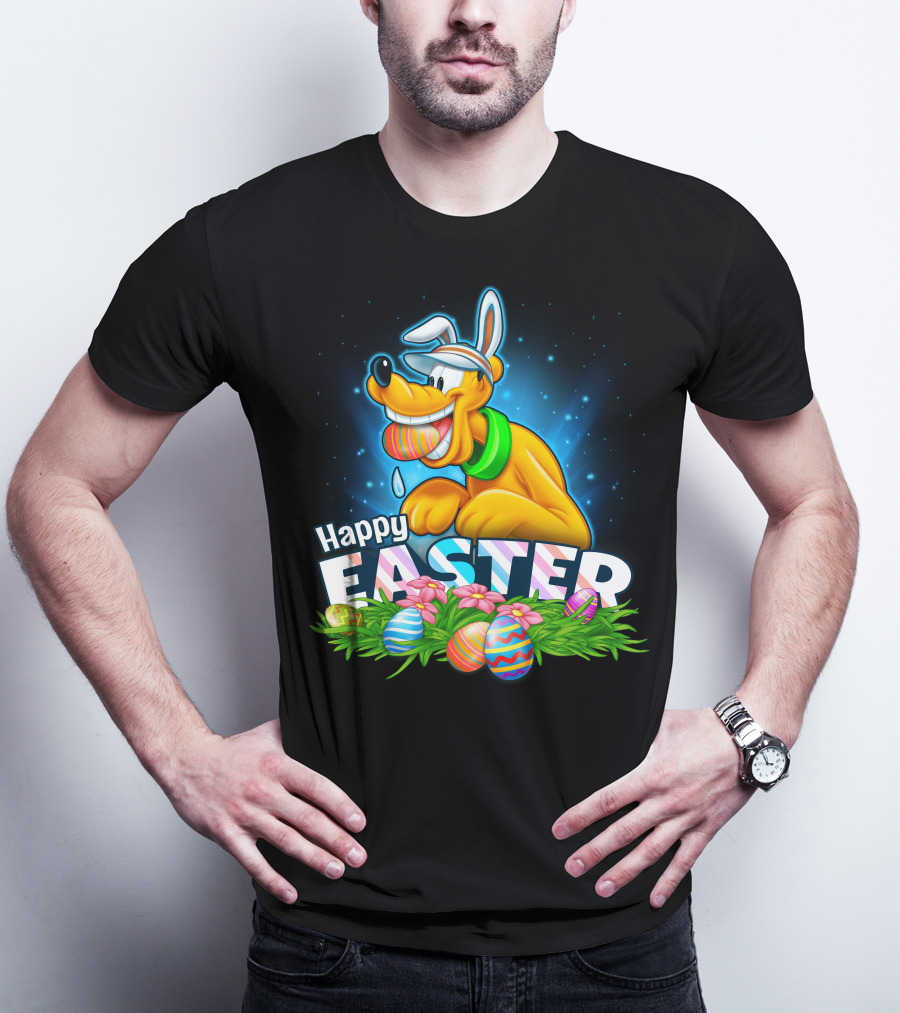 Happy Easter Pluto Colorful Eggs Bunny Ears T-Shirt