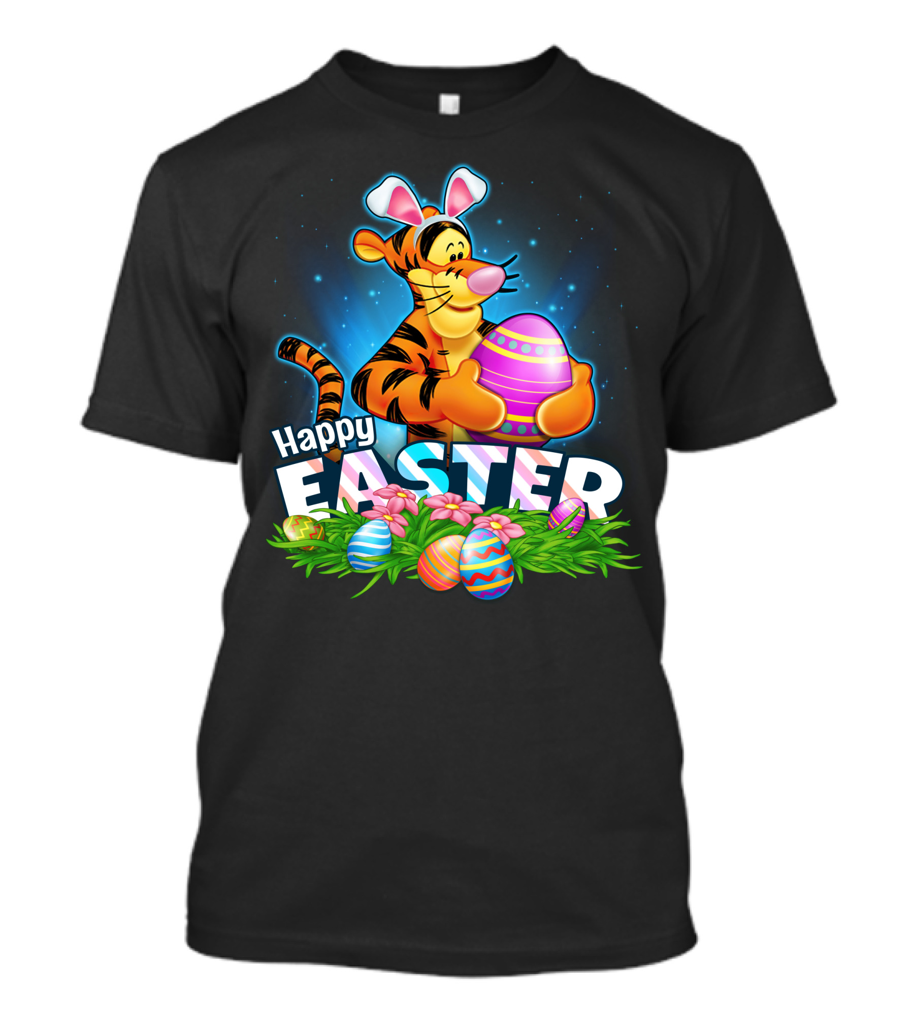 Happy Easter Tigger With Colorful Eggs And Bunny Ears T-Shirt