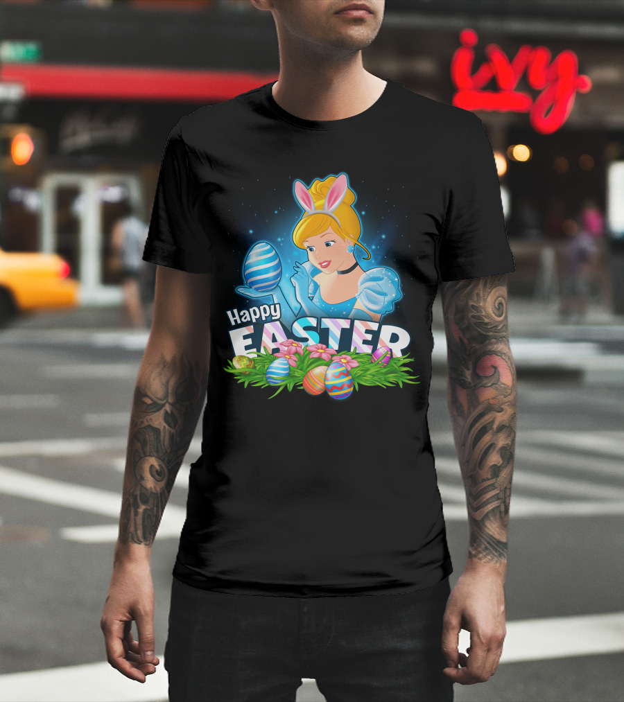 Cinderella Happy Easter Colorful Eggs And Bunny Ears T-Shirt