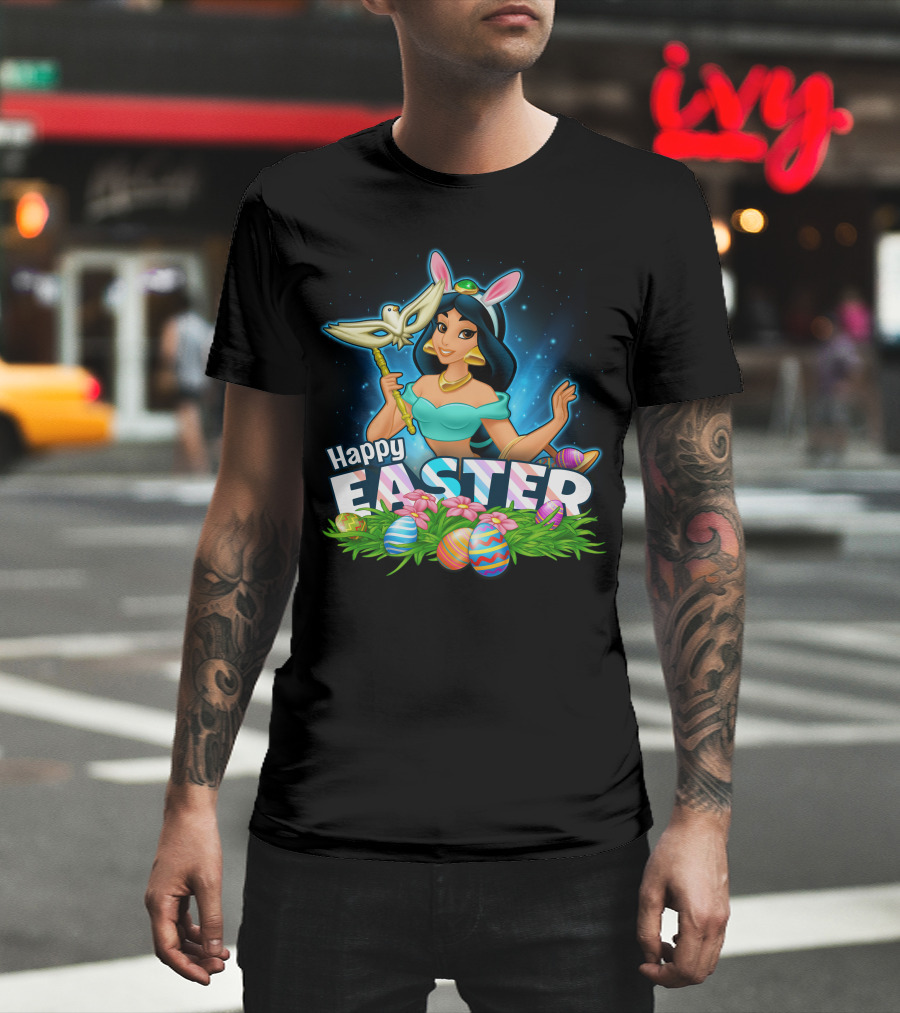 JASMINE Happy Easter Bunny Ears Doves Colorful Eggs T-Shirt