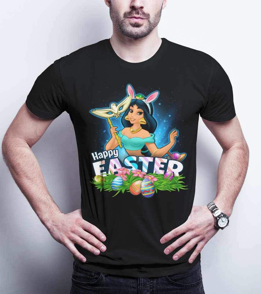 JASMINE Happy Easter Bunny Ears Doves Colorful Eggs T-Shirt