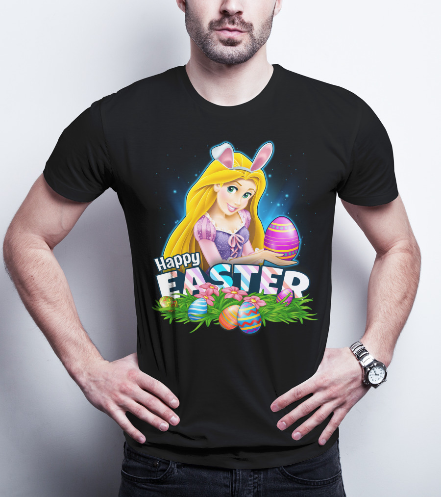 RAPUNZEL Happy Easter Bunny Ears Colorful Eggs Flower Patch T-Shirt
