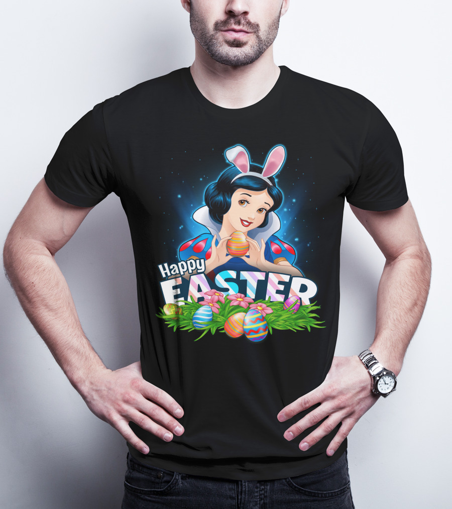 Snow White Happy Easter Bunny Ears Colorful Eggs T-Shirt