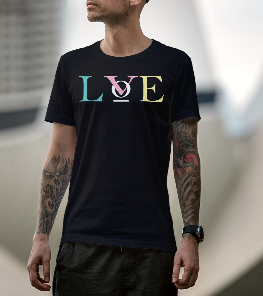 LOVE OV Letters With Pastel Colors And Circle T-Shirt