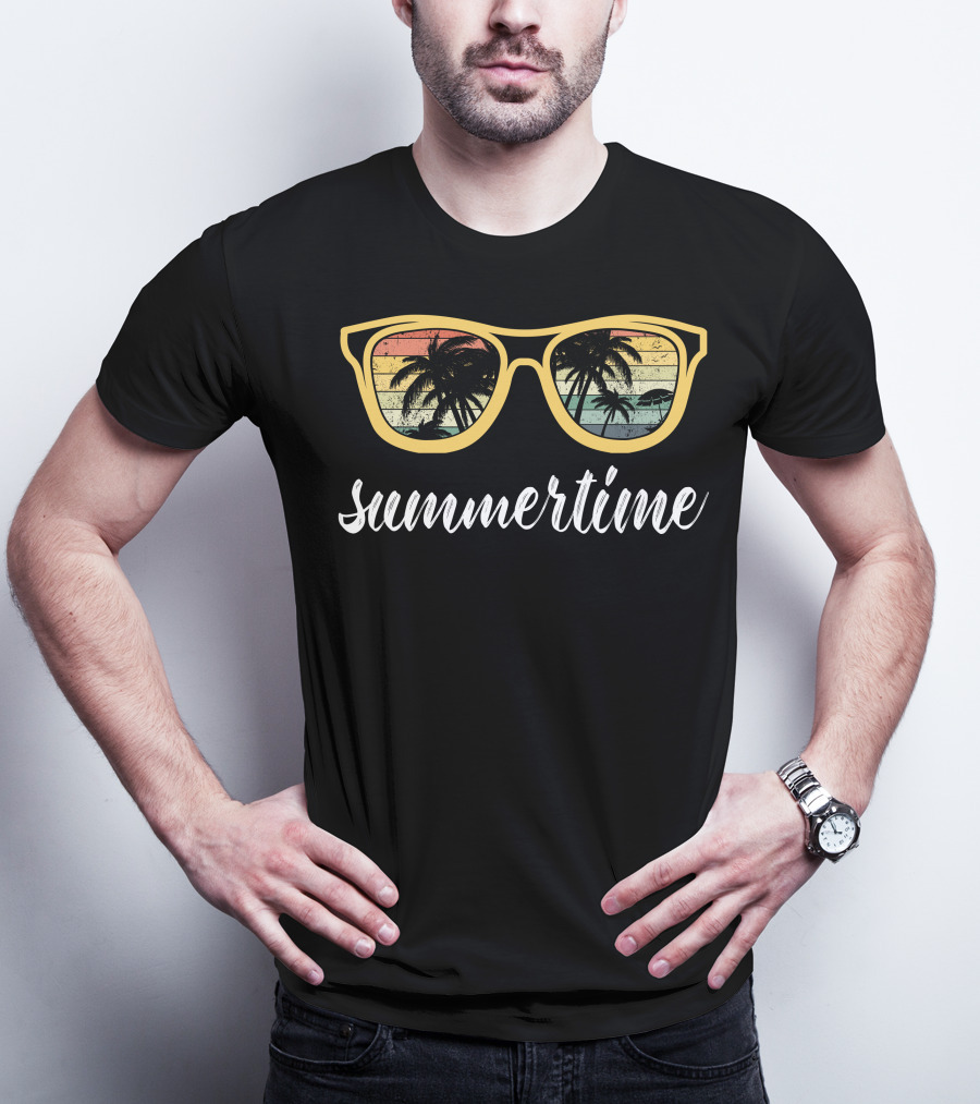 Summertime Sunglasses Palm Trees Retro T-Shirt