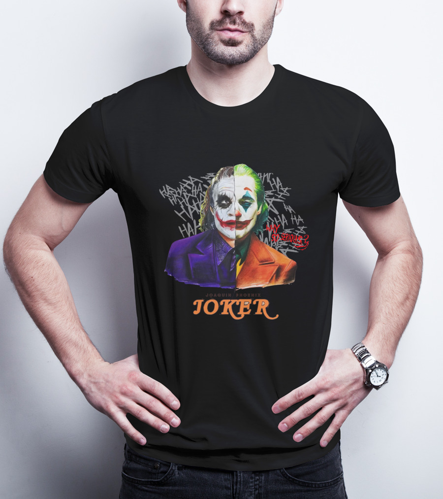 Joker Why So Serious Split Joaquin Phoenix Heath Ledger T-Shirt