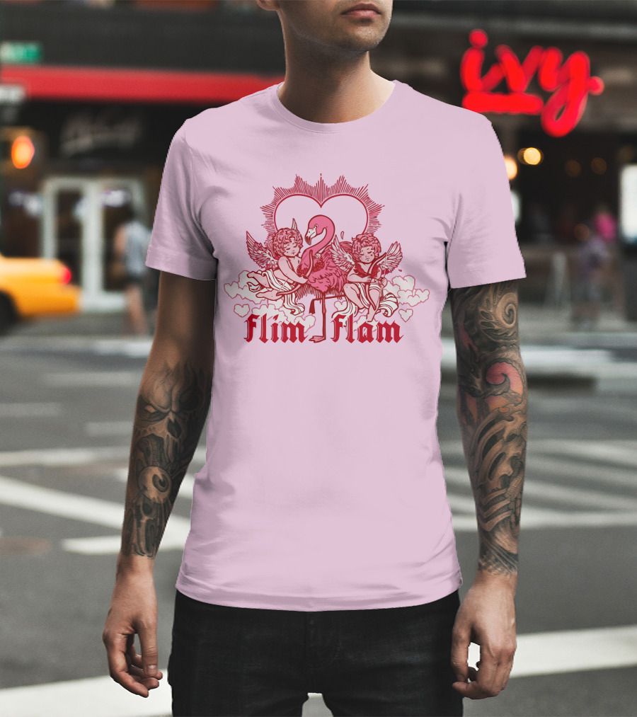 FLIM FLAM CHERUB LIGHT PINK HEART FLAMINGO T-Shirt