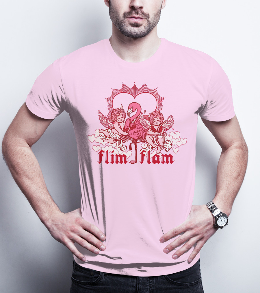 FLIM FLAM CHERUB LIGHT PINK HEART FLAMINGO T-Shirt