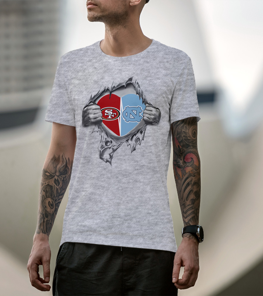 49ers Tar Heels Heart Split Symbol T-Shirt