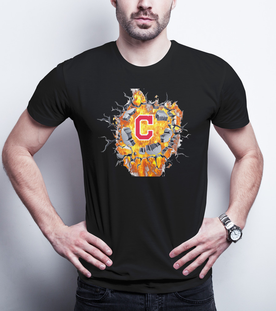Cleveland Indians Flaming Cracked C T-Shirt
