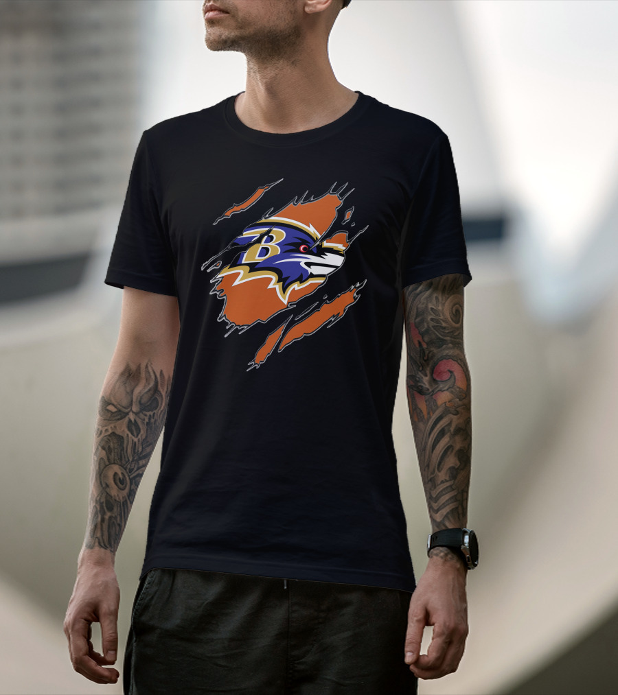 Baltimore Ravens Ripped Reveal Logo Ravens Profile T-Shirt