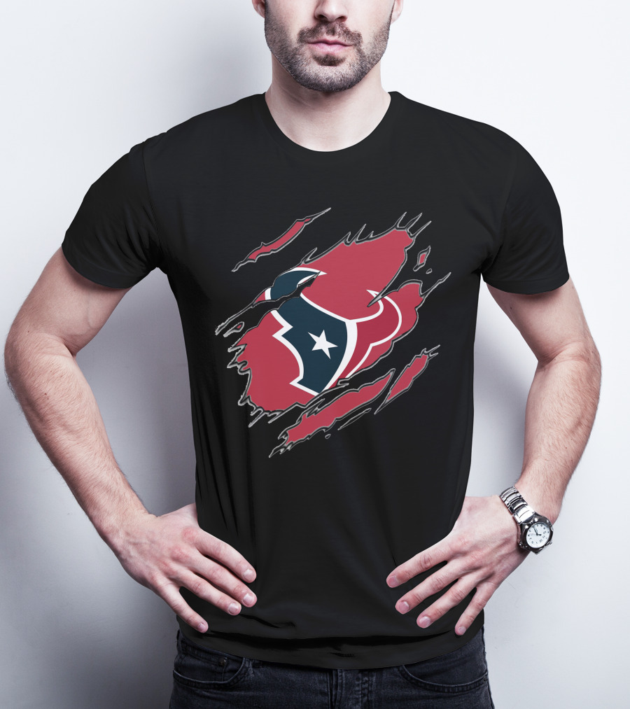 Houston Texans Claw Marks Logo Rip Texas Pride T-Shirt
