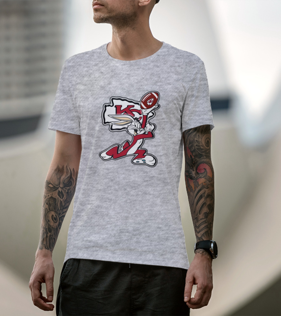 Kansas City Chiefs Bunny Holding Football With Kc T-Shirt