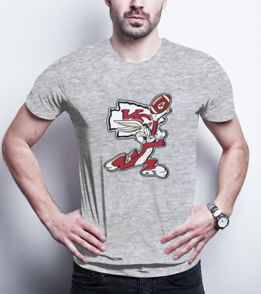 Kansas City Chiefs Bunny Holding Football With Kc T-Shirt