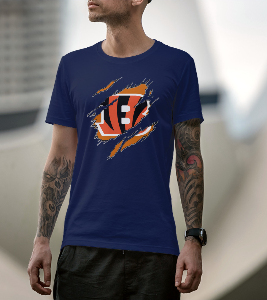 Cincinnati Bengals Claw Mark Logo Tearing Effect T-Shirt