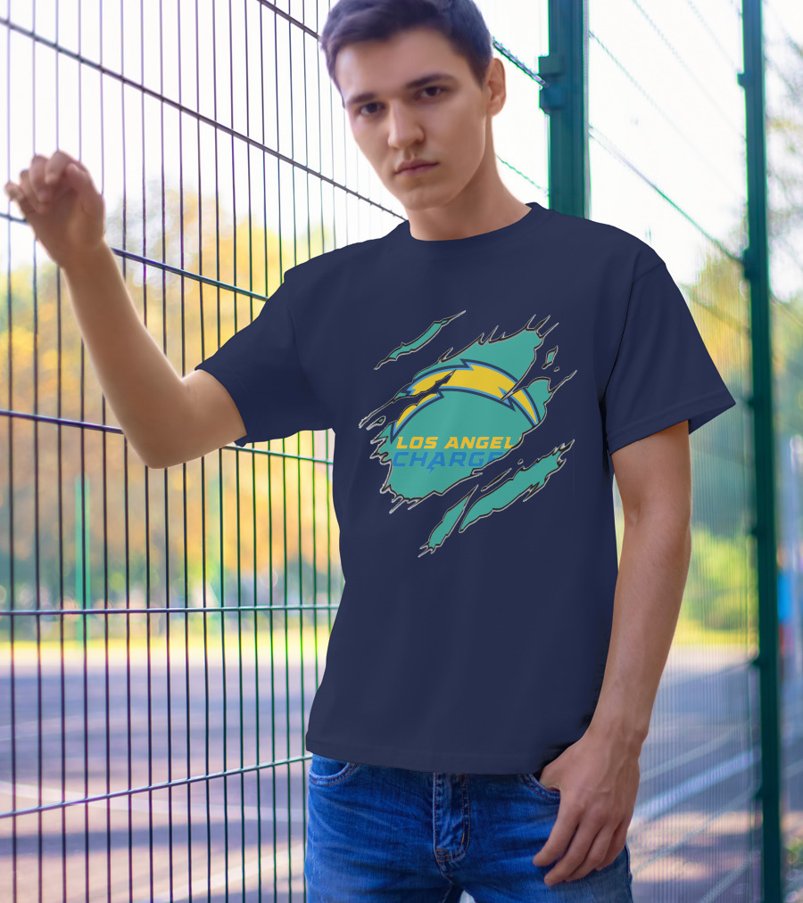Los Angeles Chargers Logo With Bolt Design And Ripped Claw Marks T-Shirt