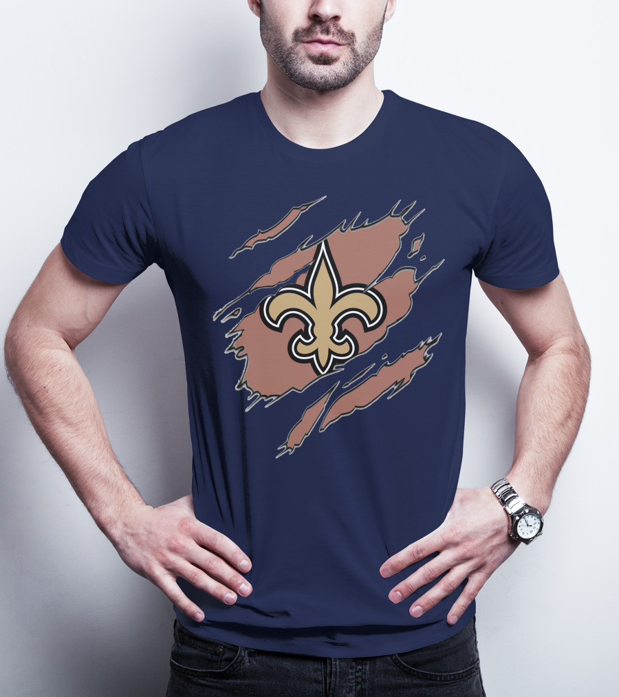 New Orleans Saints Fleur-De-Lis Claw Marks Blue And Gold T-Shirt