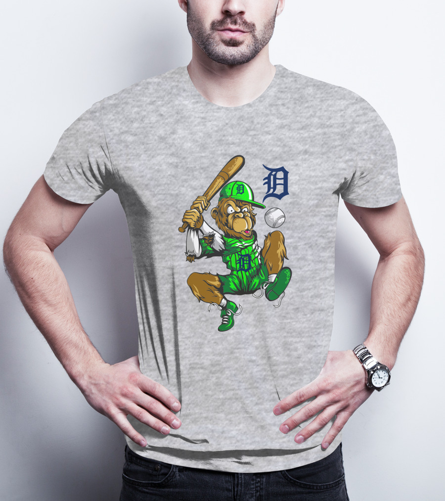 Detroit Tigers Mascot Swinging Baseball Bat With D T-Shirt