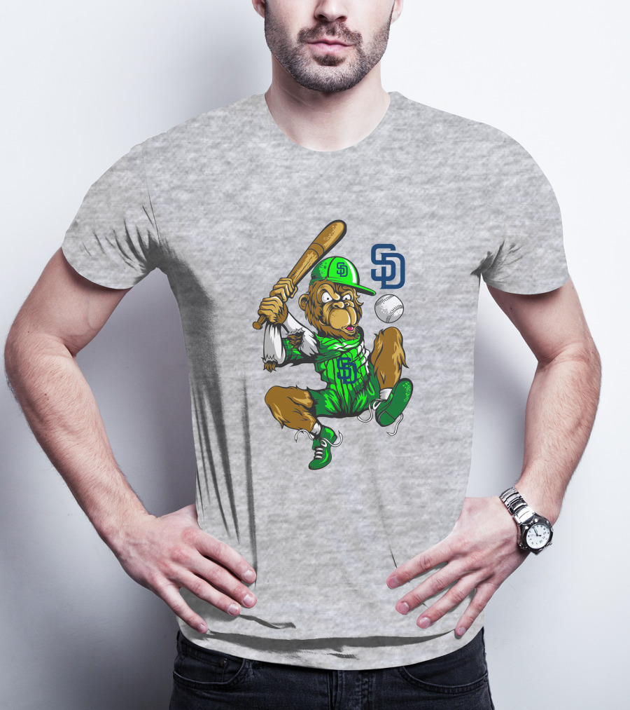 San Diego Padres Baseball Monkey With Cap And Bat T-Shirt
