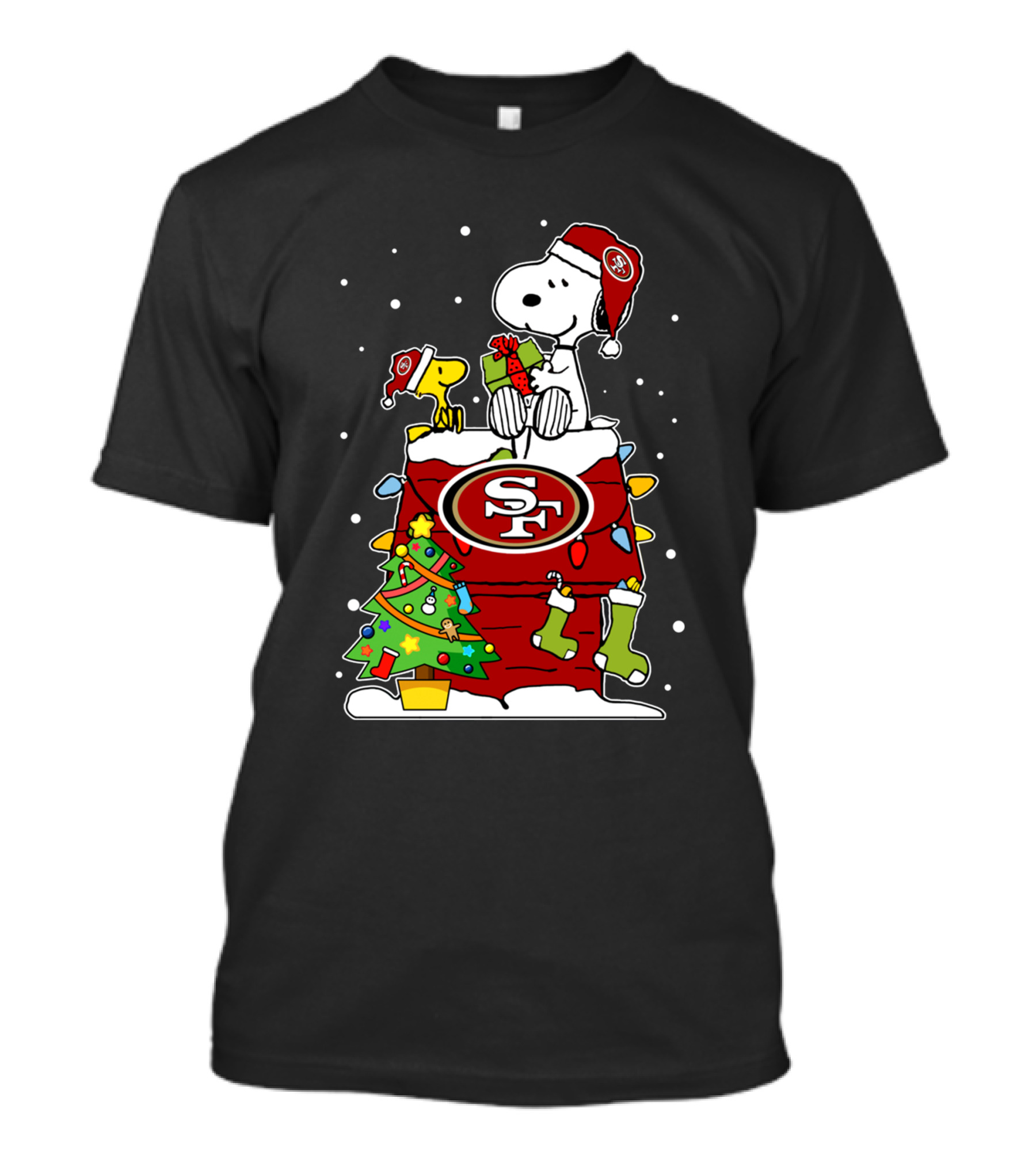 San Francisco 49ers Snoopy And Woodstock Christmas Celebration T-Shirt