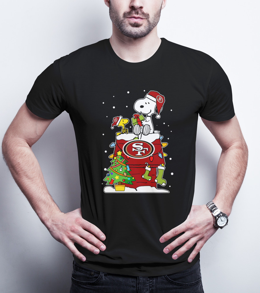 San Francisco 49ers Snoopy And Woodstock Christmas Celebration T-Shirt