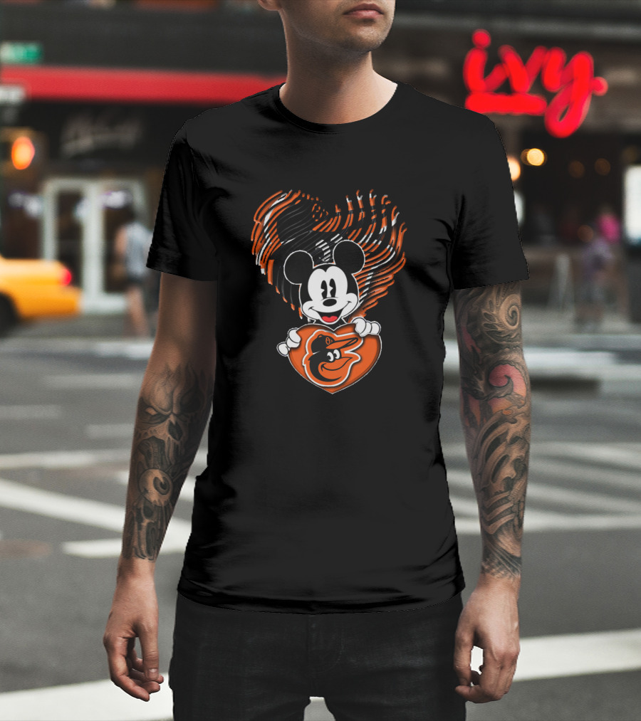 Baltimore Orioles Mickey Mouse Heart T-Shirt