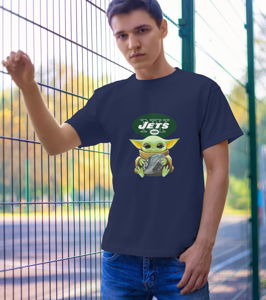 Jets Baby Yoda Holding Football New York T-Shirt