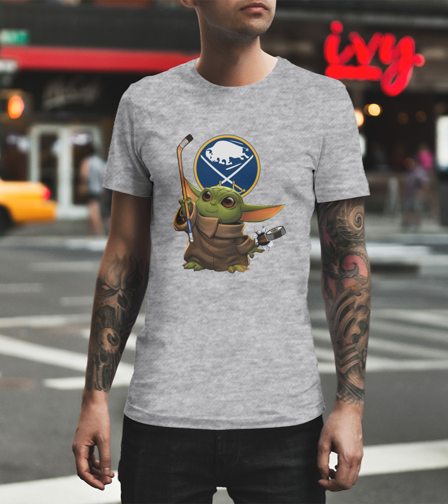 Buffalo Sabres Baby Yoda Hockey Stick And Puck T-Shirt