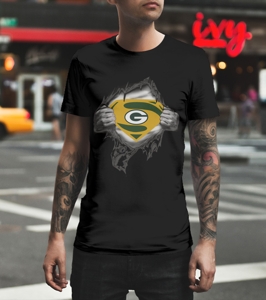 Packers G Super Hero Symbol Ripped Chest T-Shirt