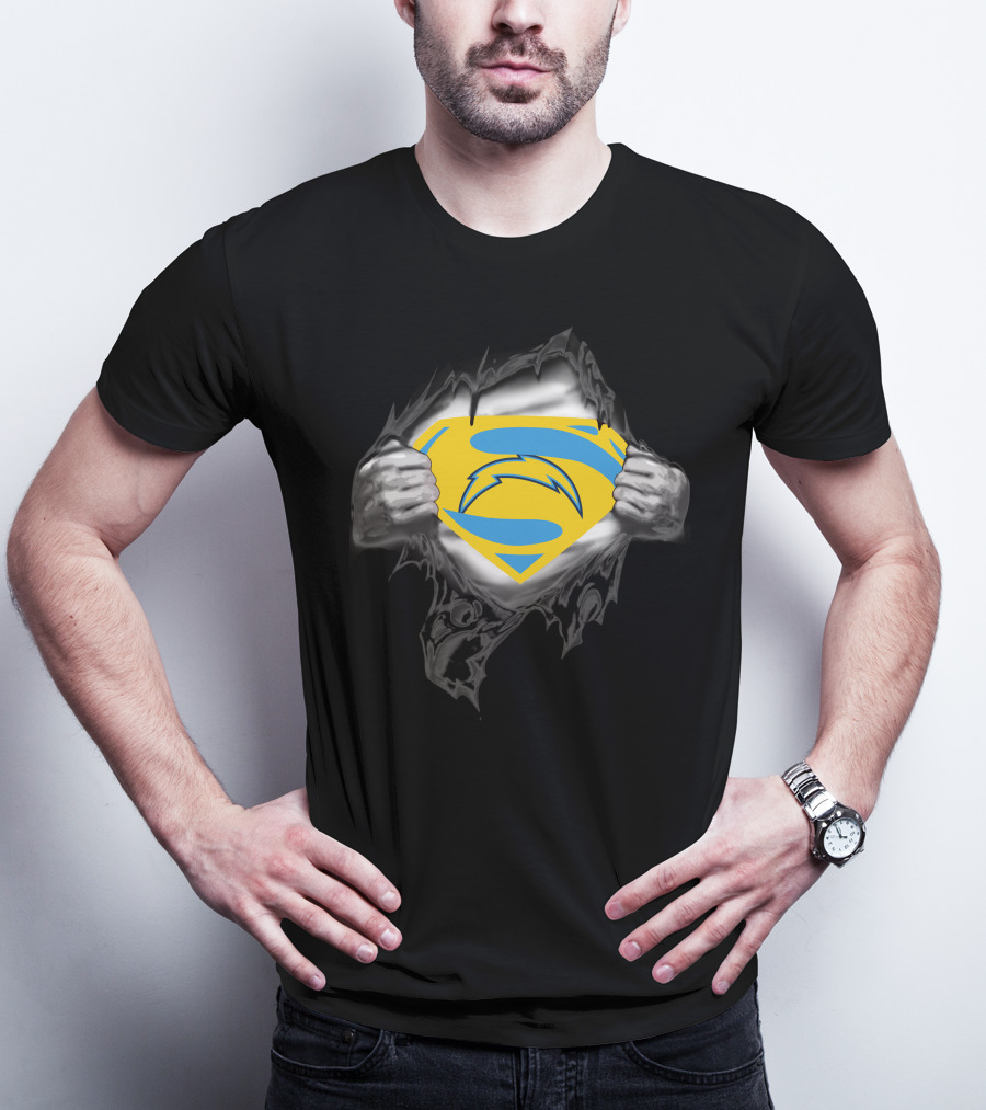 Los Angeles Chargers Superman Shield Ripped T-Shirt