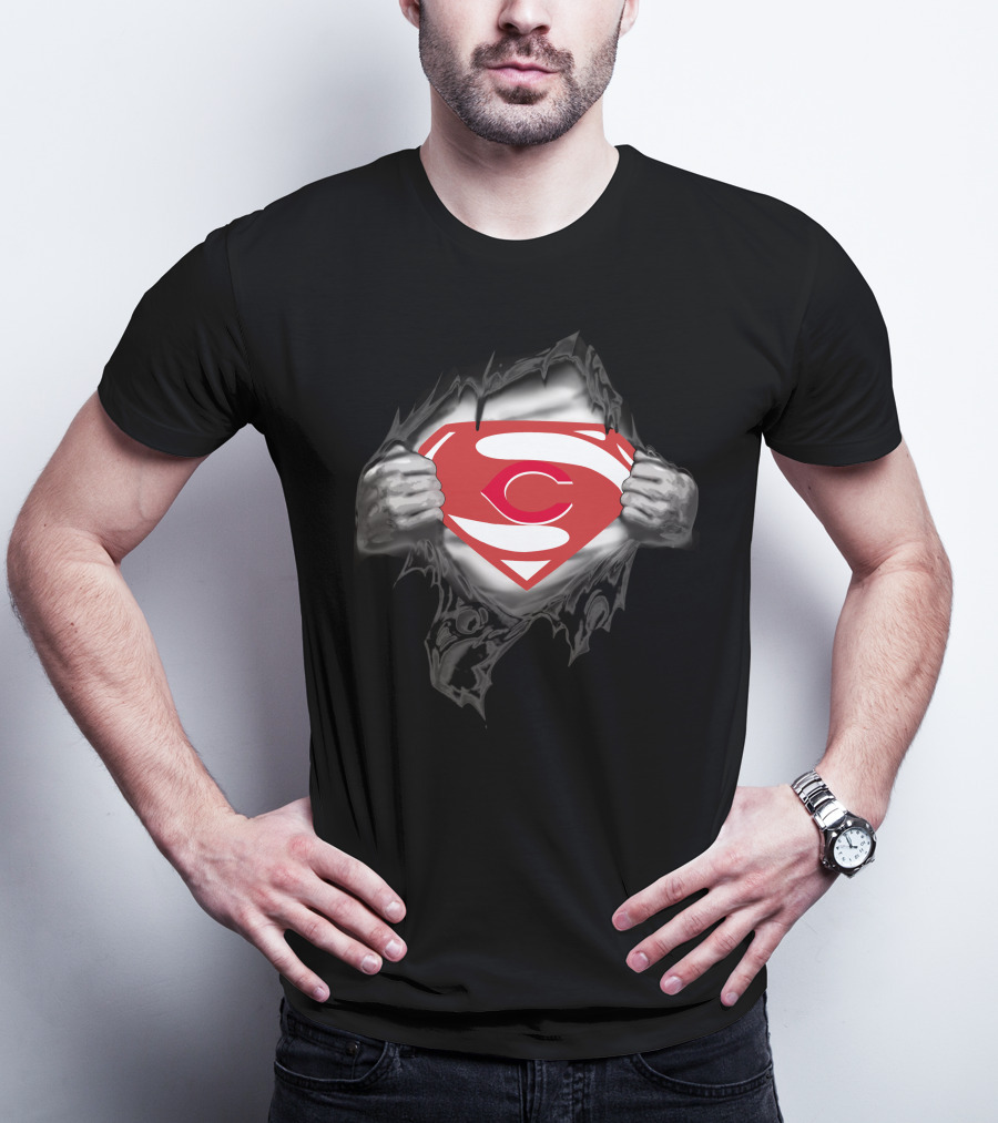 Cincinnati Reds Super Logo Superman Emblem T-Shirt