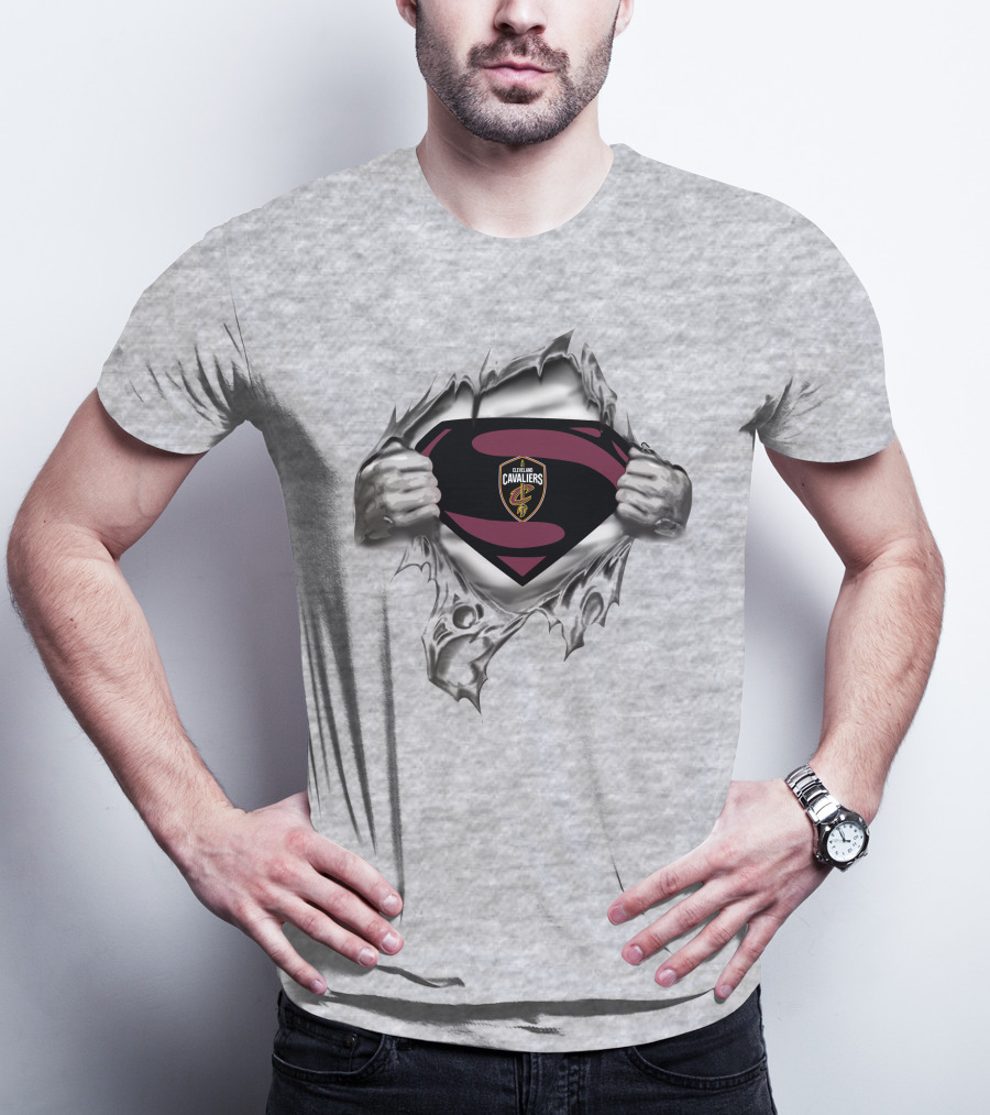 Cleveland Cavaliers Superman Logo Emblem Tear Reveals Team Crest T-Shirt