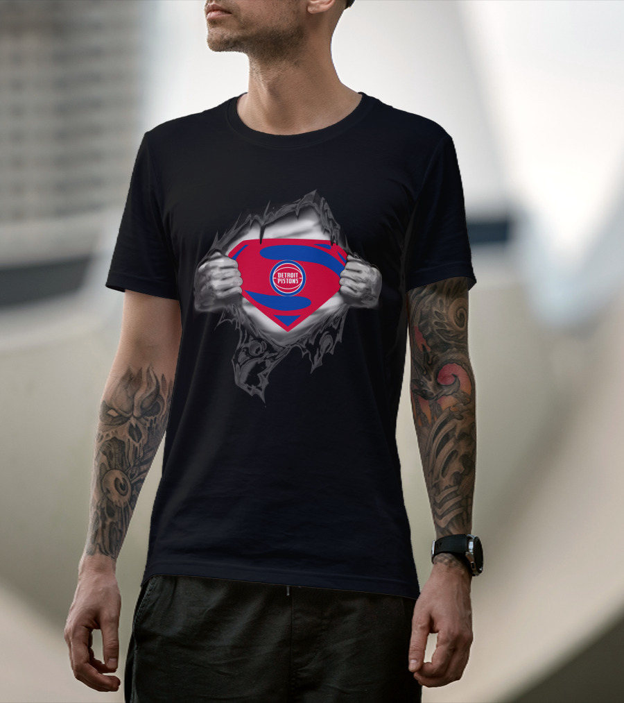 Detroit Pistons Superman Emblem Reveal Tear T-Shirt