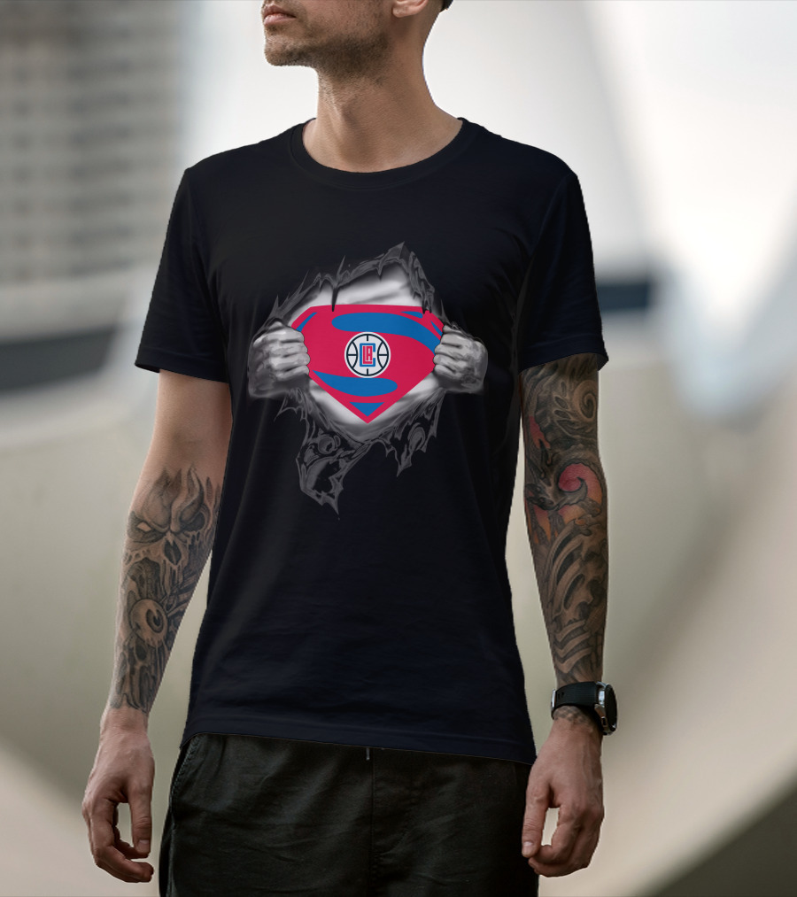 Los Angeles Clippers Super Man Logo Emblem Reveal T-Shirt