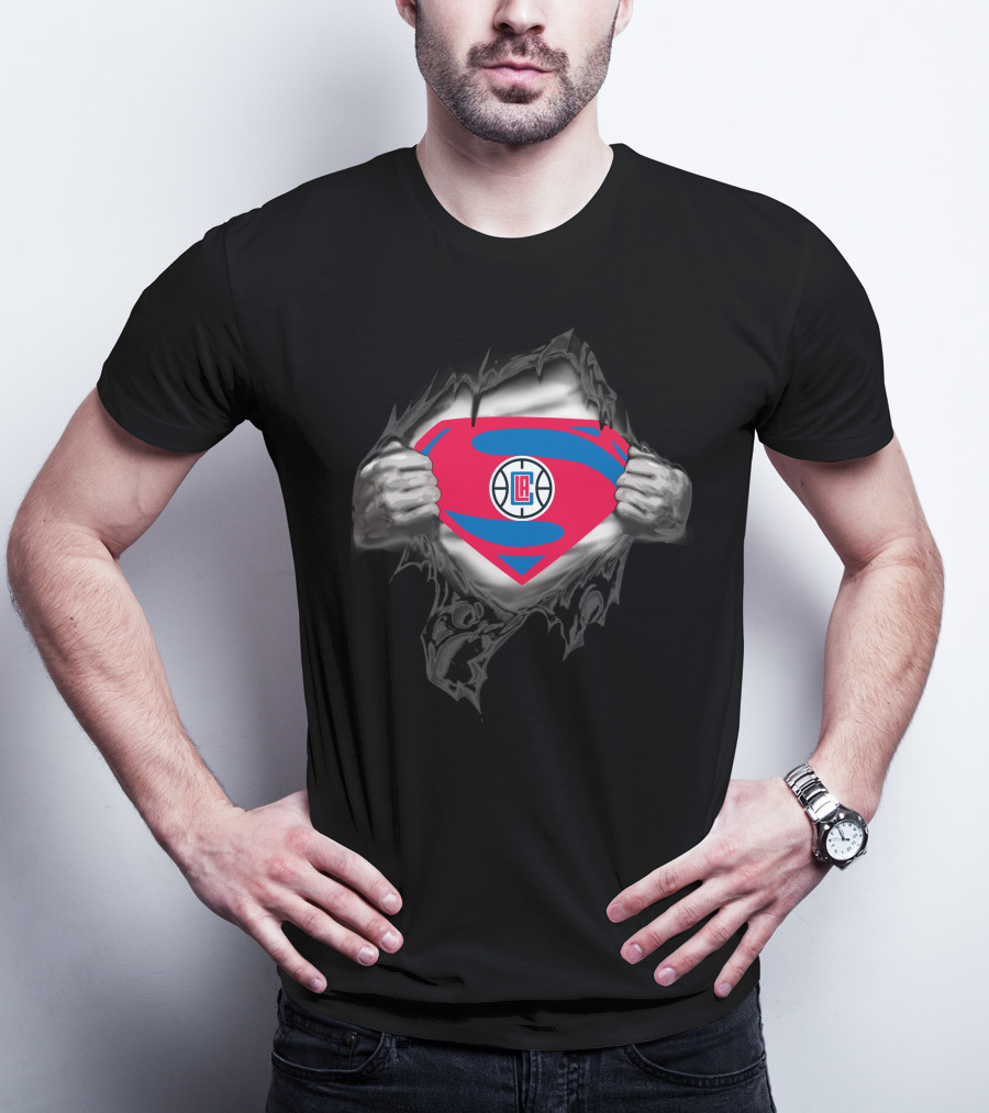 Los Angeles Clippers Super Man Logo Emblem Reveal T-Shirt