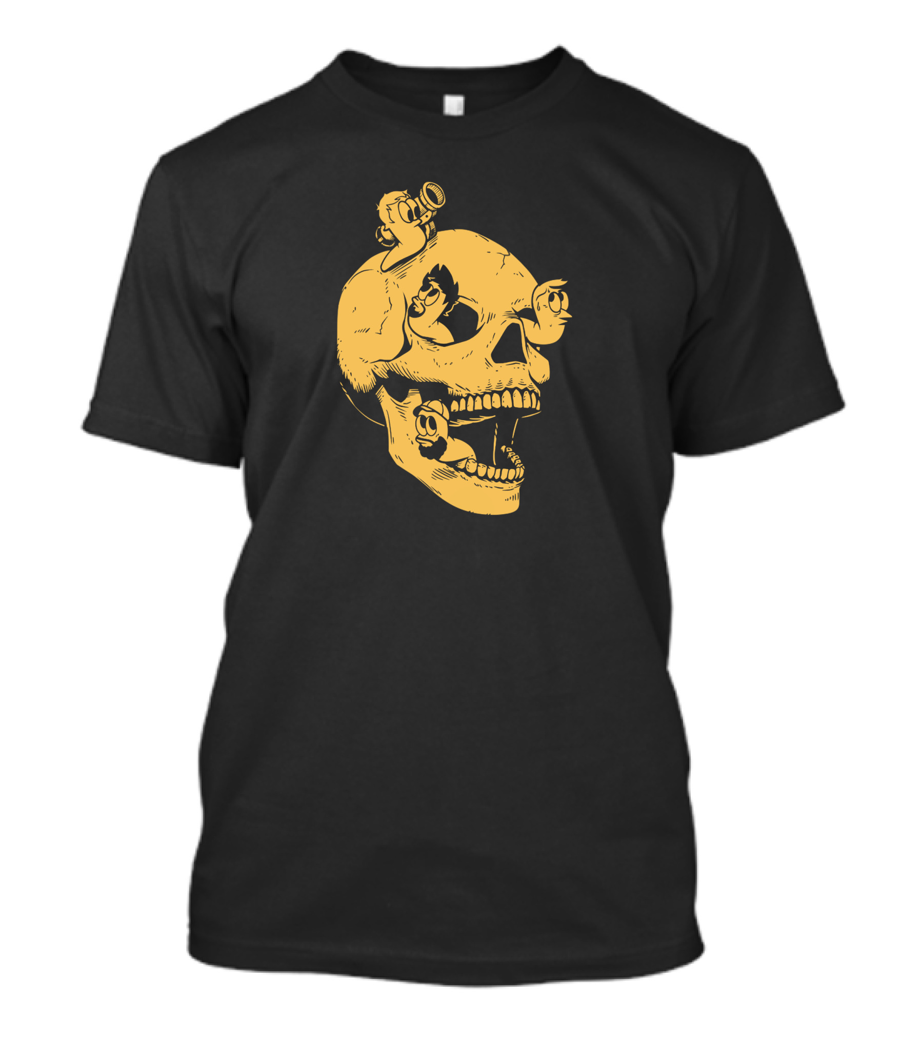 Sweet Skull Gold Variant With Worms And Cartoon Characters T-Shirt