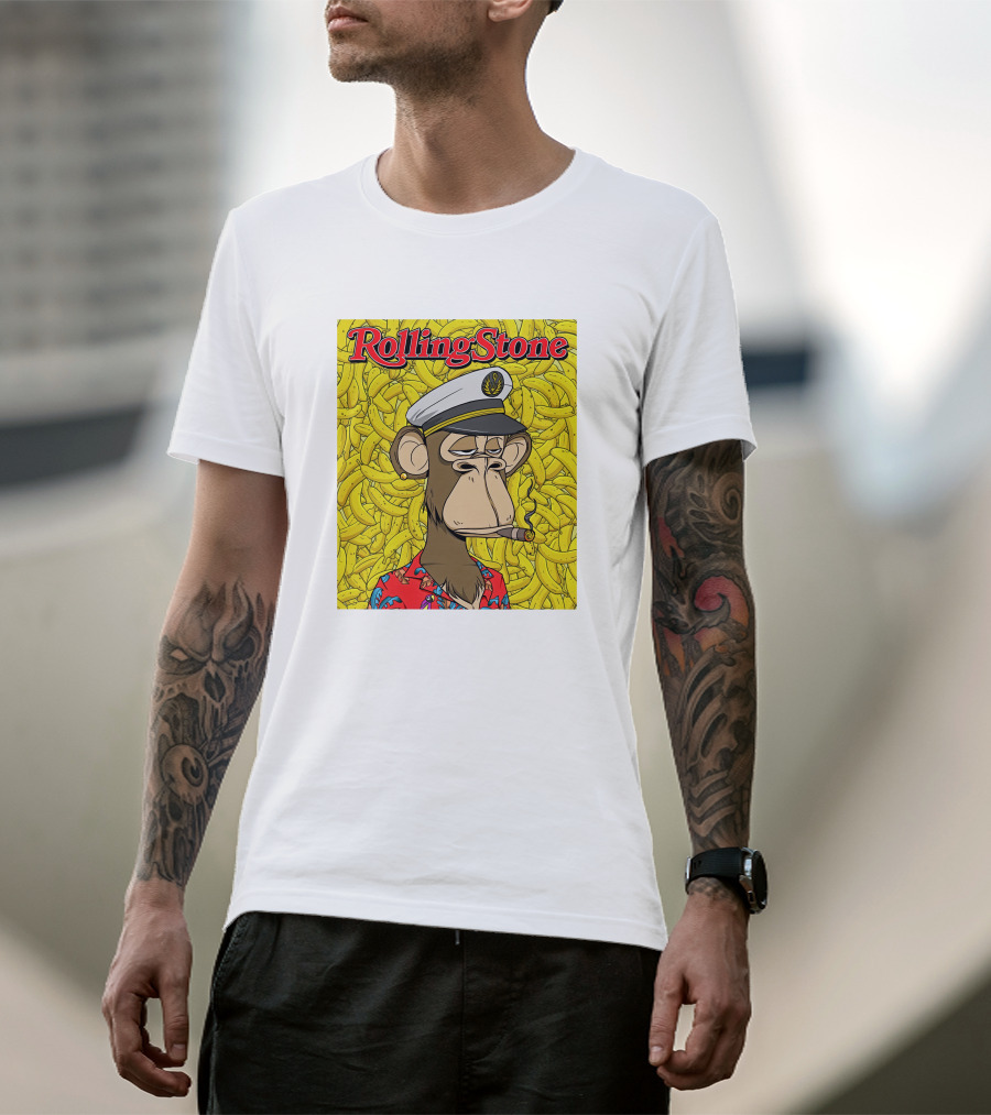 Rolling Stone Store Bored Ape Captain With Bananas Background T-Shirt