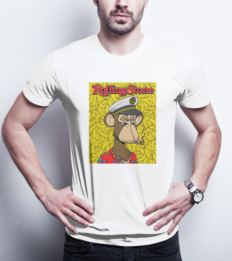 Rolling Stone Store Bored Ape Captain With Bananas Background T-Shirt