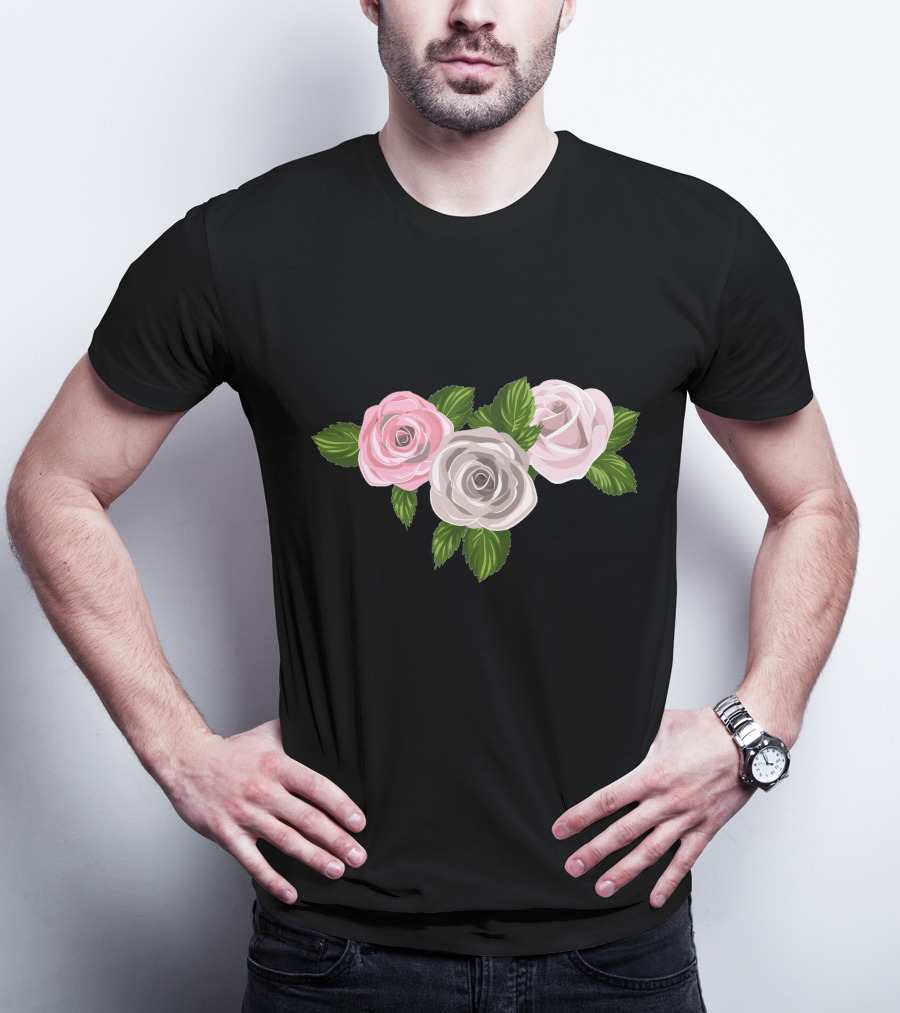 White And Pink Roses With Green Leaves T-Shirt