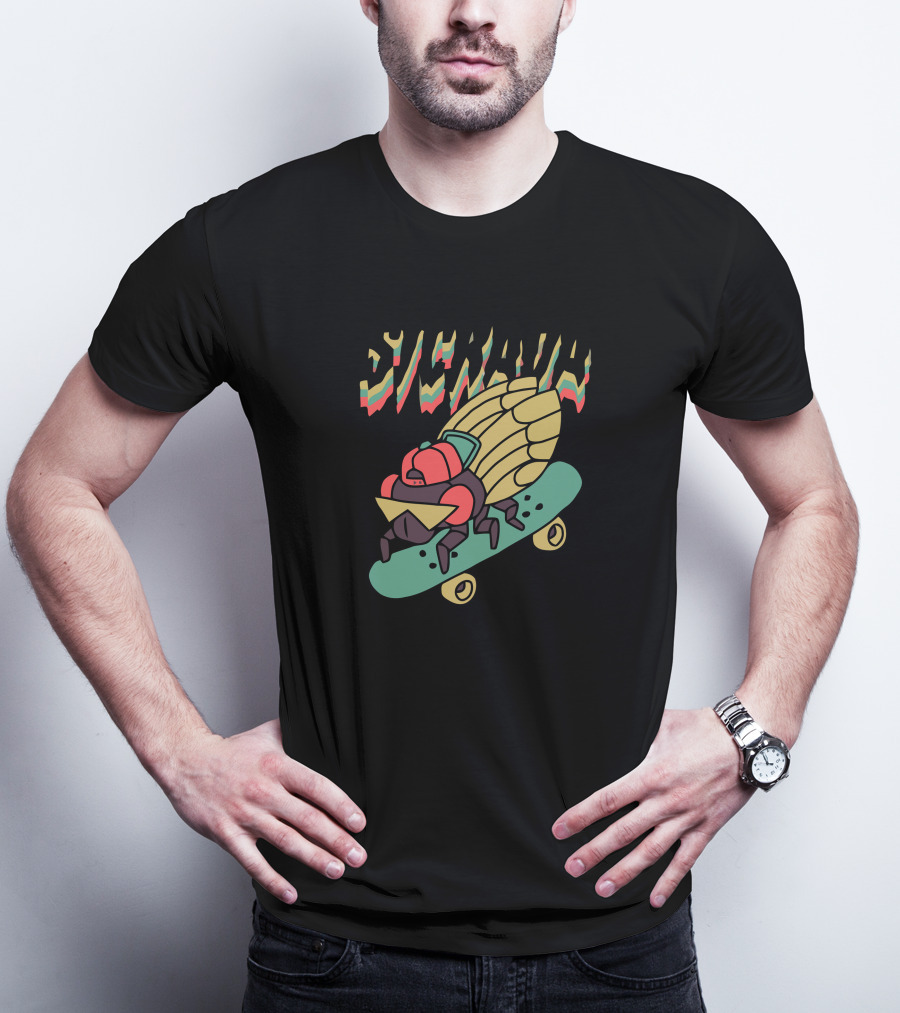 Sickada Sam King Cicada Skateboarding Fun T-Shirt